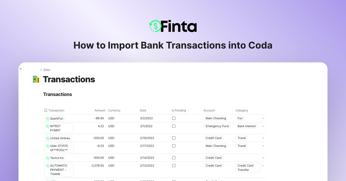 How to Import Bank Transactions into Coda | Finta
